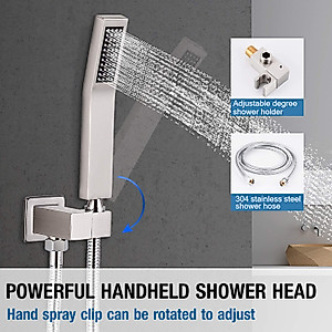 Qomolangma 12 inch Rain Shower System, Bathroom Shower Faucet Set with Pressure Balance Valve, Wall Mounted 2-Functions Shower Systems with Rain Shower and Handheld Spray Shower Trim Included