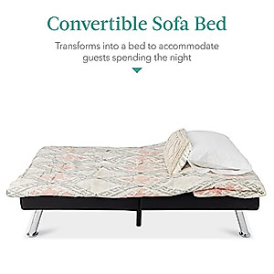 Best Choice Products Faux Leather Upholstered Modern Convertible Folding Futon Sofa Bed for Compact Living Space, Apartment, Dorm, Bonus Room w/Removable Armrests, Metal Legs, 2 Cupholders - Black