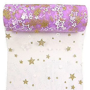 Yuanchuan Golden Star Glitter Tulle Rolls 6 inch x 10 Yards (30 feet) Tulle Rolls Spool Fabric Tutu for DIY Skirts Wedding Gift Wrap Sewing Crafting Bow Bridal Decorations Birthday Party (Purple)