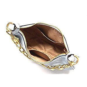 Michael Kors Cora Pebbled Leather Chain-Link Crossbody Bag Purse Handbag (PALE OCEAN)