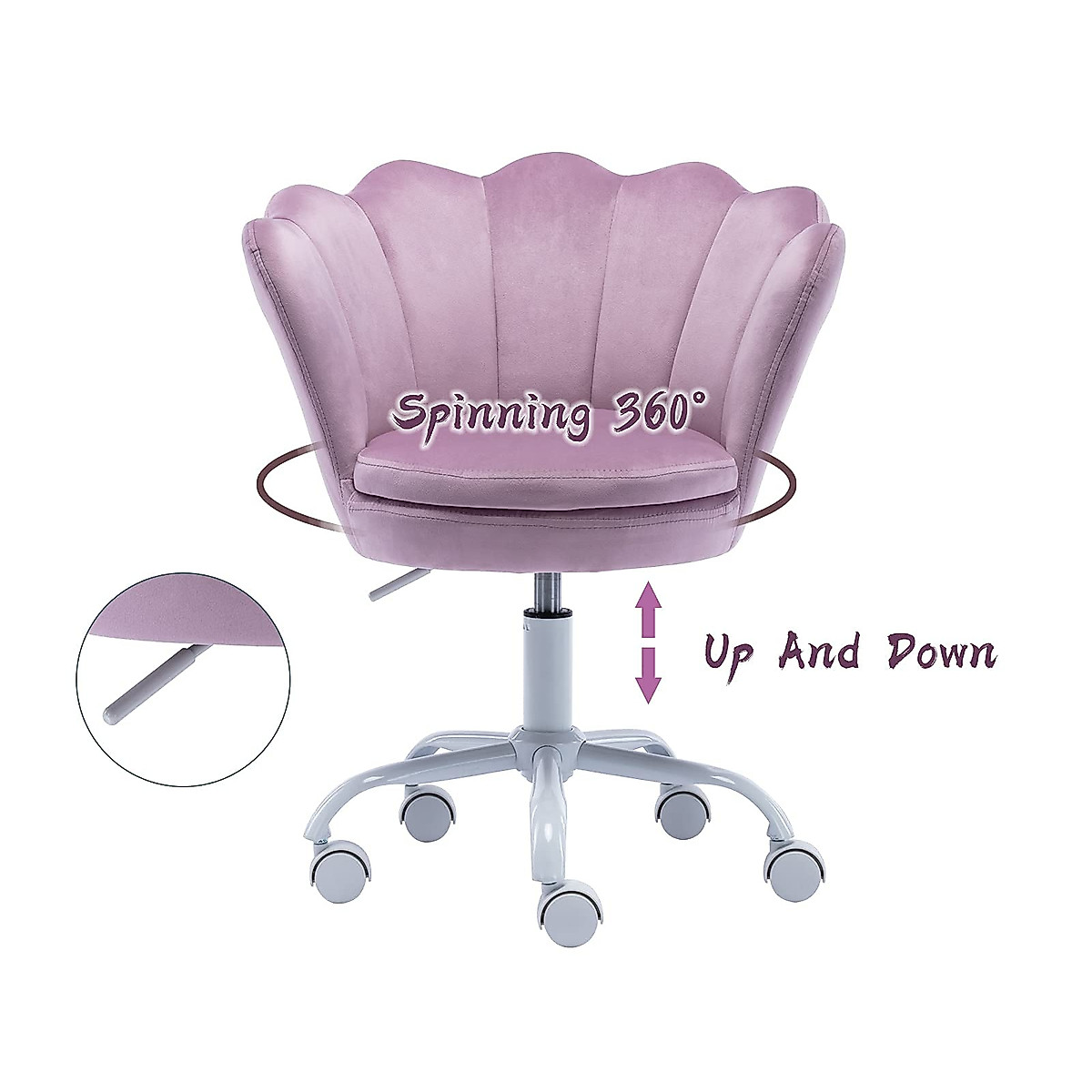 chairus Cute Kids Desk Chair Velvet Living Room Accent Armchair Upholstered Teens Vanity Chair with Seashell Back, Adjustable Swivel Children Study Chair for Computer Homework, Purple