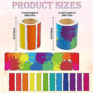 52ft Bulletin Board Border Decorations - 2 Rolls Rainbow Stripes Straight and Ink-Splashing Rolled Border Trim for School Classroom Bulletin Board Chalkboard Decor