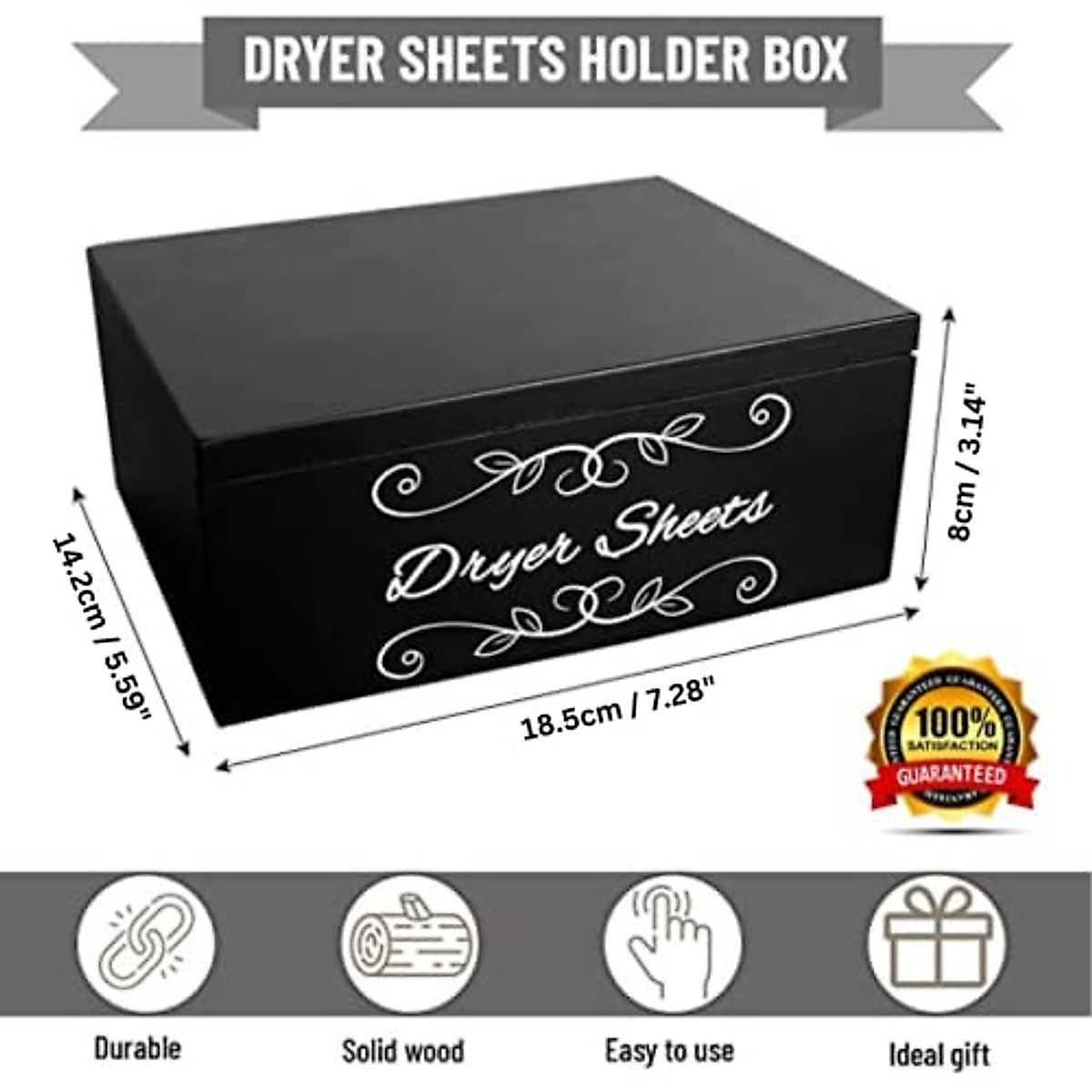 Dryer Sheet Holder, Wood Dryer Sheet Dispenser, Dryer Sheet Container Box with Lid, Rustic Dryer Sheets Holder, Laundry Sheet Holder for Laundry Room Organization