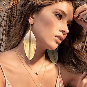 Chic handmade eye catching brilliant shine light weight boho nature feather earrings for women (White)