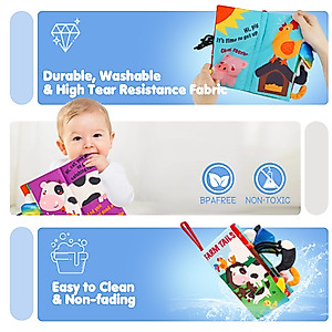 beiens Baby Books Toys, Touch and Feel Crinkle Cloth Books for Babies, Infants & Toddler, Early Development Interactive Car & Stroller Soft Toys for Boys & Girls (Farm Tails-1 Book)