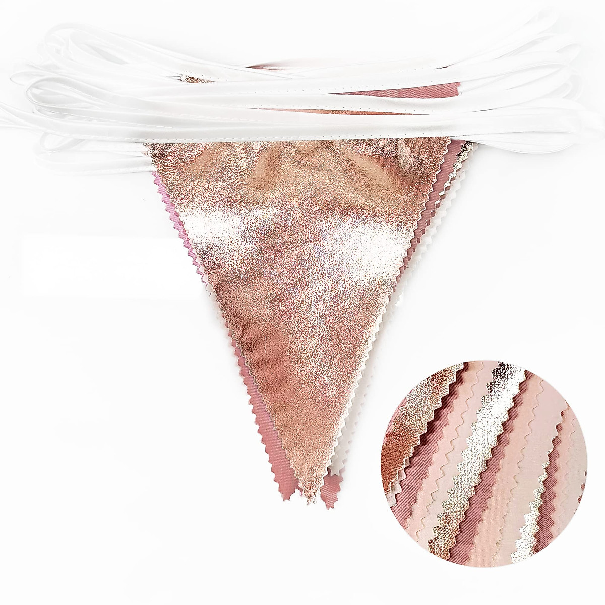 32Ft Rose Gold Party Decorations Dusty Blush Pink Pennant Banner Fabric Triangle Flag Bunting Garland Streamers for Wedding Birthday Anniversary Baby Bridal Shower Home Outdoor Garden Decorations