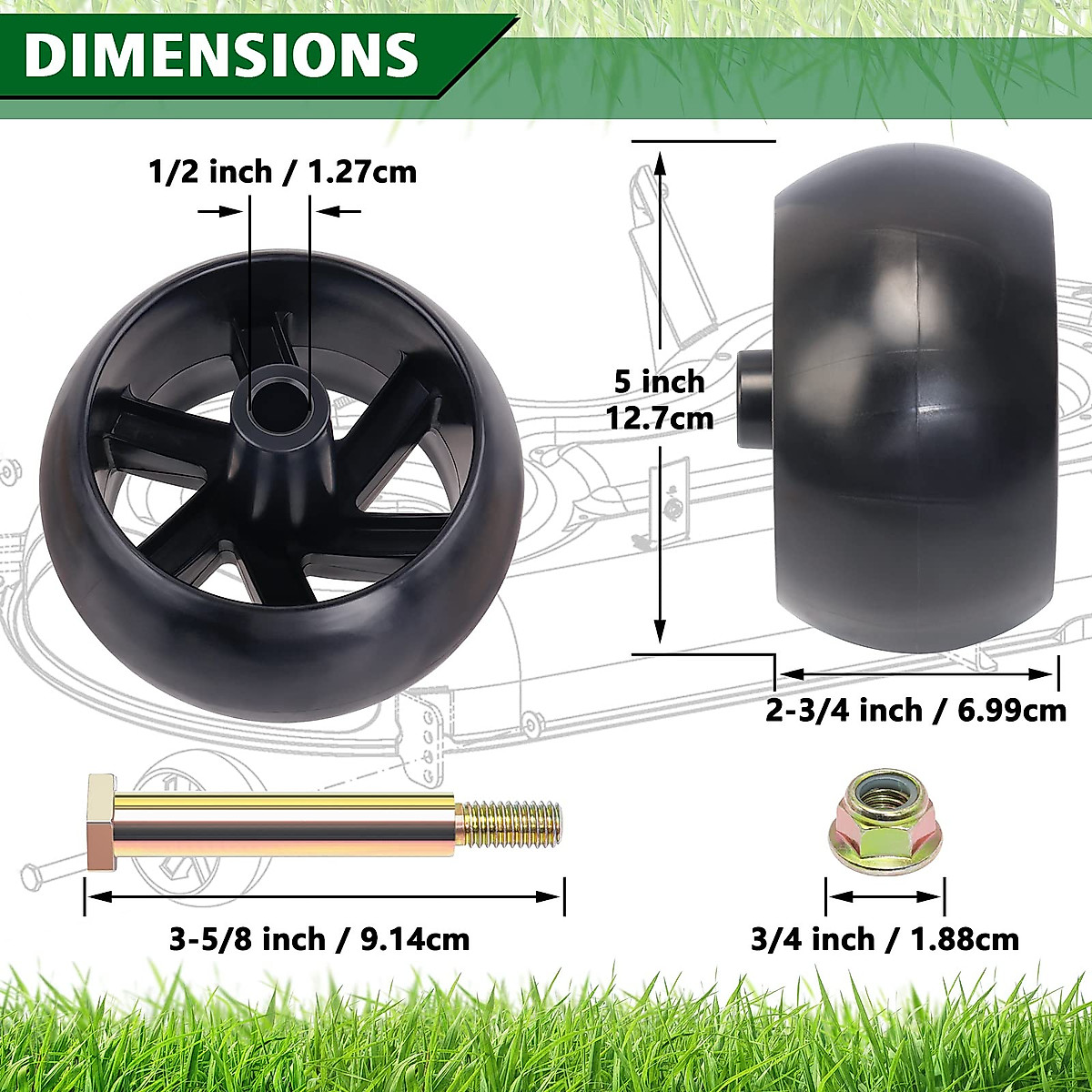 CheeMuii 2 Pack Deck Gauge Wheels Kit Fit for Most 42" 46'' 48'' 50" 52'' and 54" Decks Replace for Husqvarna 532174873 589527301 for Cub Cadet 753-04856A for MTD 133957 174873 734-03058, etc