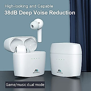 Mezelon Active Noise Cancelling Wireless Earbuds, Premium Deep Bass, Built-in HD Mic, Immersive Sound, IPX5 Waterproof Bluetooth 5.2 HiFi Stereo in-Ear Headphones Headset for iPhone/Android (White)