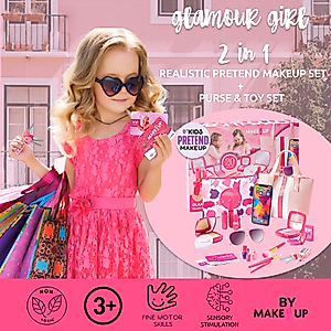 Make it Up, 20 Piece- Glamour Girl 2 in 1 Realistic Pretend Makeup Set + Purse & Toy Set (Not Real Makeup) [Toy]
