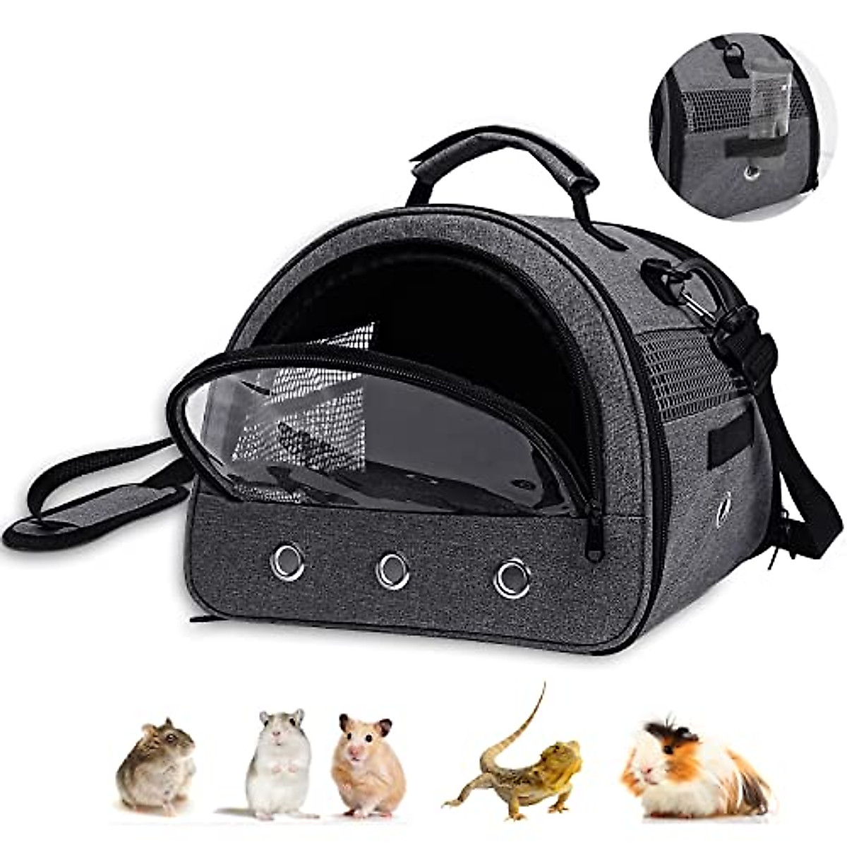 Zhilishu Guinea Pig Carrier, Small Pet Hamster Carrier Bag, Rabbit Bunny Travel Carrier Outdoor Handbag, Breathable Carrier for Small Animals with Water Bottle Holder & Removable Liner (Grey)