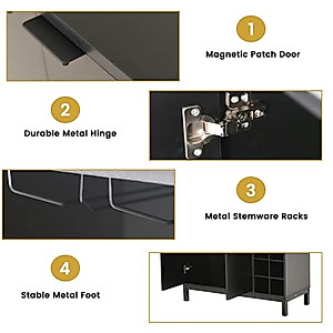 Recaceik Sideboard Buffet Cabinet, Modern Coffee Bar Cabinet Kitchen Storage Cabinet with Removable Wine Rack & Adjustable Shelf, 2 Doors Bar Buffet Sideboard for Living Room