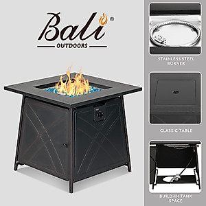 BALI OUTDOORS Gas Firepit Gas Fireplace, 50,000BTU Propane Fire Pit Table 28" Square Gas Fire Pits for Outside Propane, Black