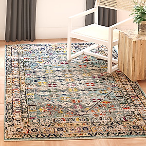 SAFAVIEH Monaco Collection Area Rug - 8' x 10', Blue & Light Grey, Boho Chic Oriental Distressed Design, Non-Shedding & Easy Care, Ideal for High Traffic Areas in Living Room, Bedroom (MNC255M)
