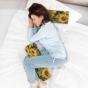 xigua Beautiful Sunflowers Neck Roll Pillow for Neck Relief with Removable Washable Cover - Memory Foam Round Cylinder Bolster, Ergonomically Designed for Head, Neck, Back, and Legs