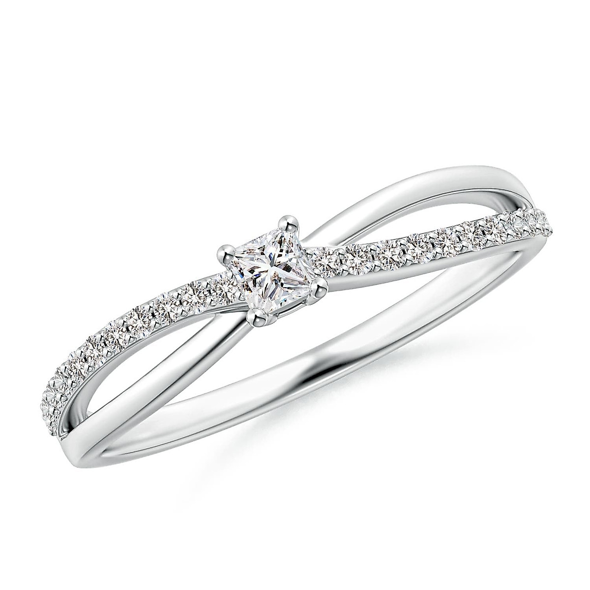 Angara Princess-Cut Diamond Promise Ring in Silver (0.192 cttw) - April Birthstone