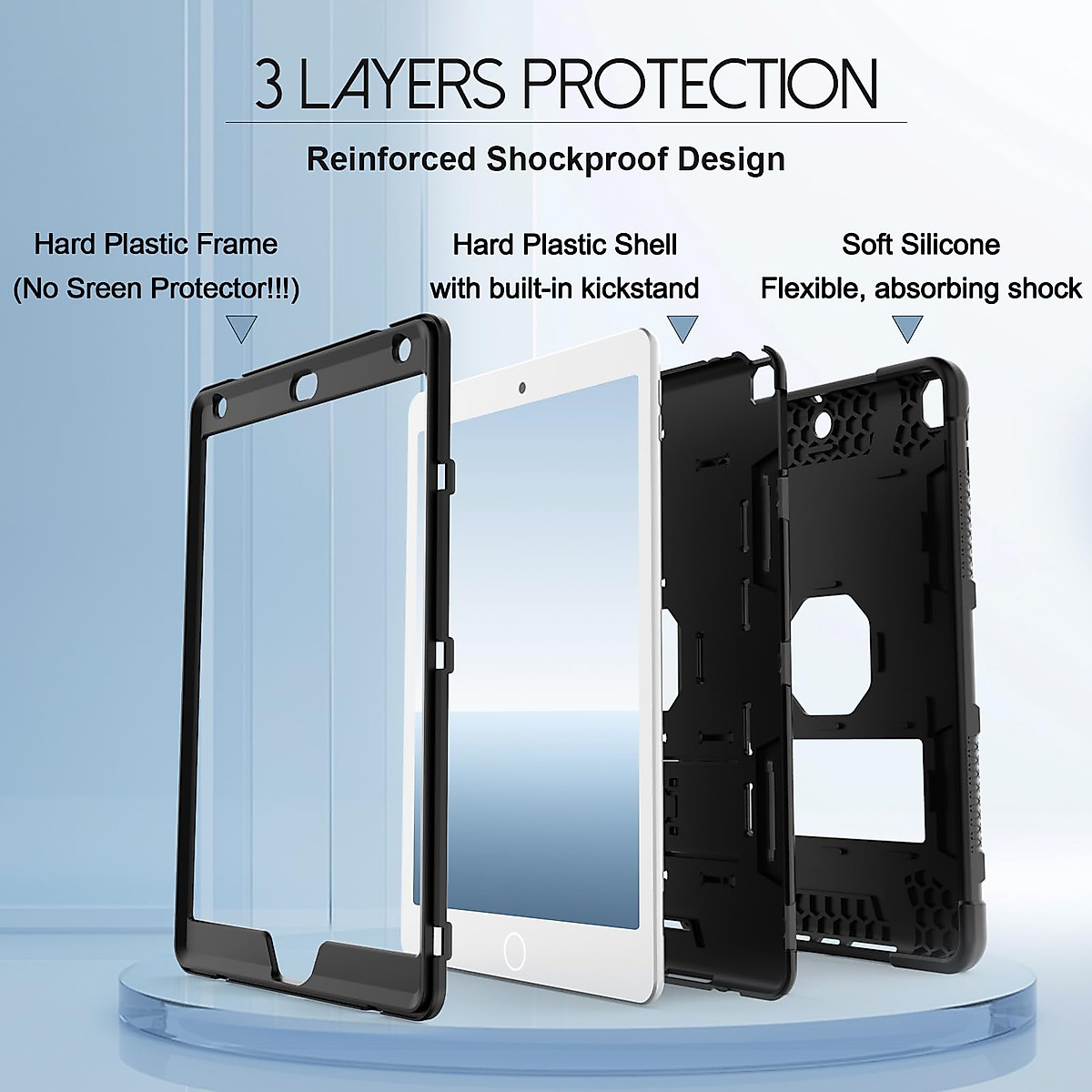 Rantice iPad 9th Generation Case, iPad 8th Generation Case, iPad 7th Generation Case, Hybrid Shockproof Rugged Drop Protective Case with Kickstand for iPad 10.2'' (Black)