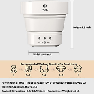 XZ-SMART Foldable Mini Small Portable Washer Washing Machine for Apartment, Laundry, Camping, RV, Travel, Underwear, Socks, Baby clothes (110V-240V) (WHITE), 9.8 x 9.8 x 9.5