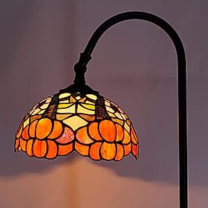 AVIVADIRECT Tiffany Floor Lamp with Storage Shelves End Table Stained Glass Orange Flower Arched Gooseneck Style Reading Light Angle Adjustable W10H70 Inch Decor Home Living Room Bedroom Office