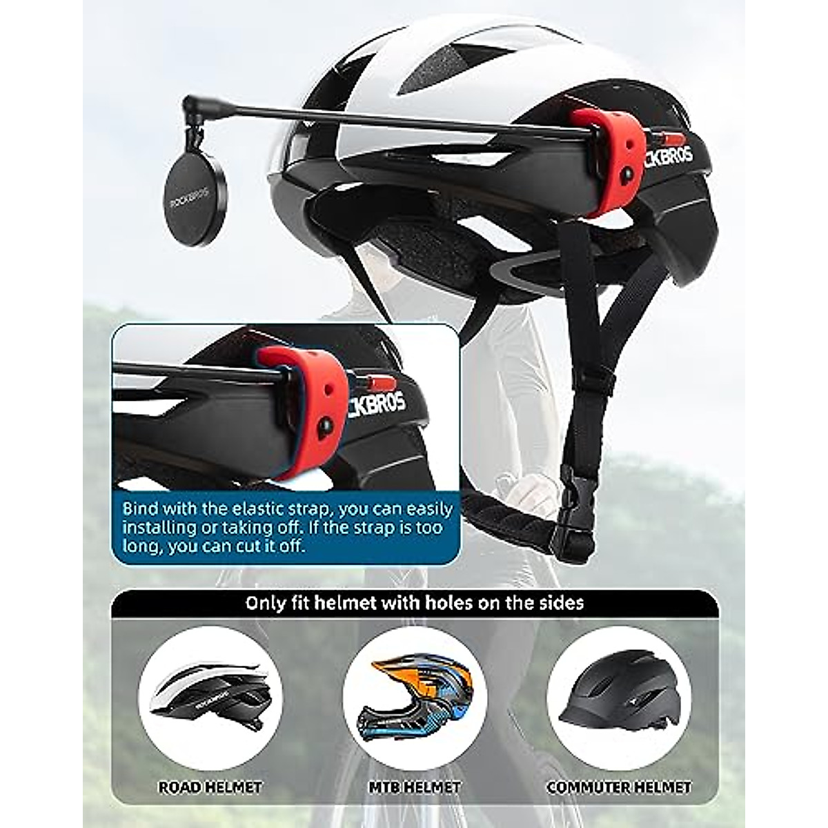 ROCKBROS Bike Helmet Mirror, Aluminum Alloy Moldable Frame, Detachable Fixing Way, Cycling Mirror Fit 90% Bicycle Helmet, Lightweight, Bike Accessories