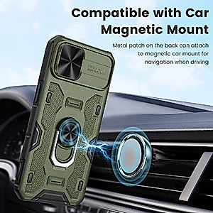 Caka for iPhone 13 Case, iPhone 14 Case with Camera Cover & Kickstand, Built-in 360°Rotate Ring Stand with Camera Lens Protection Magnetic Magnet Protective Phone Case for iPhone 13 iPhone 14-Green
