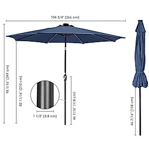Yescom 9FT 8 Ribs Solar Powered Patio Umbrella with Tilt and Crank Outdoor Market Table Umbrella for Backyard Pool Night Party Event Yard Navy