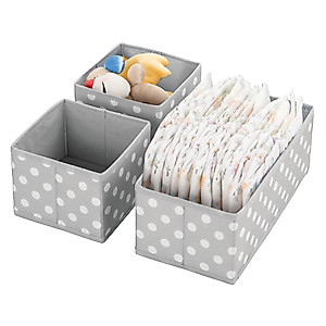 mDesign Fabric 3-Piece Divider Drawer Organizer Bin, Nursery Dresser, Closet, Changing Table Organization, Hold Clothes, Toys, Diaper, Bib, Blanket, Lido Collection, 2 Pack, Gray/White Polka Dot