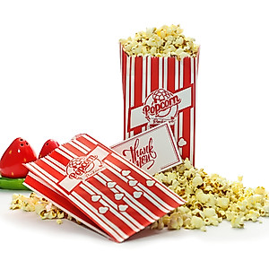Packsure Popcorn Bags 100pcs, Red & White - 1 oz Thick & Premium 45 GSM Greaseproof Paper with Ziplock Packaging - Perfect Popcorn Bags for Party for Movie Theater & Carnivals (3.5 x 2 x 8 inches)