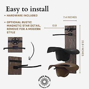 Ryker Ranch cowboy hat rack for wall | western hat rack for cowboy hats | rustic wood and metal cowboy hat hanger for wall | cowboy hat holder