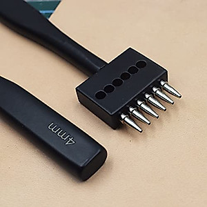 RONGXINGSHENG Leather Craft Tool Hole Punches 4MM 2/4/6 Prong Row Hole Punch for Leather Crafts, Lacing Stitching Chisel Set, for Belts Watch Bands of Suture Leather Working DIY.(Black) (4MM)