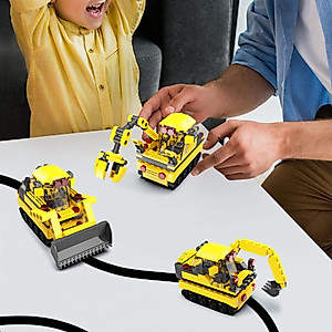 Elolicu Inductive Car Toy for Kid, Follow Line Inductive Car Building Excavator Toy Trucks Vehicle Construction DIY Induction Building Blocks Assembled Excavator Toy Car for Over 3 Years Old Kids