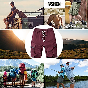 APTRO Men's Elastic Waistband Cotton Cargo Shorts Relaxed Fit Summer Casual Shorts A901 Wine 2XL