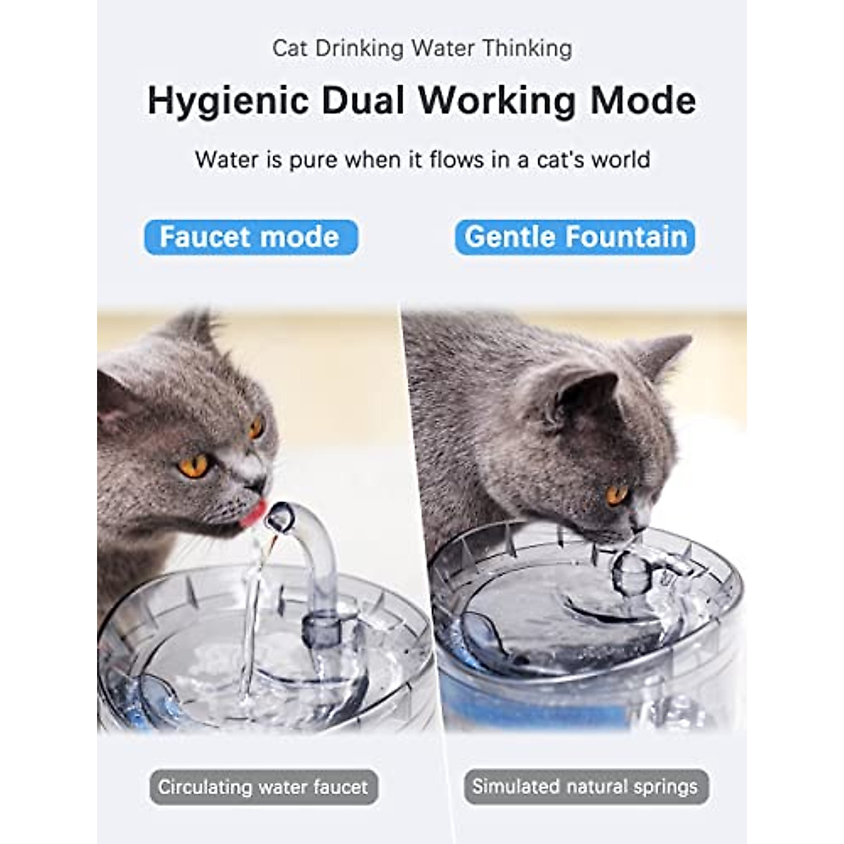Cat Water Fountain Animal Water Dispenser 61OZ/1.8L Automatic Pet Drinking Fountain with 3 Filter Replacement 1 Pump 1 Cleaning Brush kit 1 Silicone Food Mat 1 Adapter for Cats Kitty Indoor
