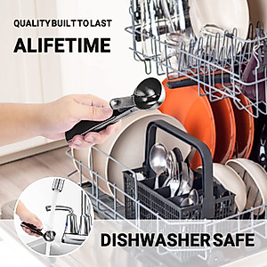 D Ice Cream Scoop, Stainless Steel Ice Cream Scooper with Trigger Release, Metal Cookie Scoops, Iceream Scoop Spoon for Meatball Frozen Yogurt Gelatos and Sundaes, Dishwasher Safe (Black)