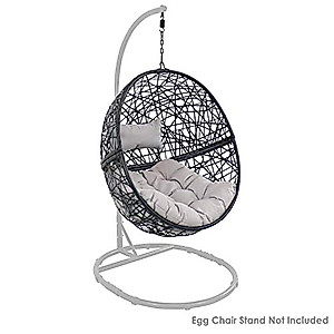 Sunnydaze Jackson Hanging Egg Chair - Resin Wicker - Modern All-Weather Construction - Outdoor Lounging Chair - Large Basket Style with Removable Gray Cushions