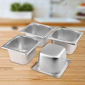 5 PCS 1/6 Size, 4 Inch Deep Stainless Steel Steam Table Pans, Anti-Jamming Steam Pan, Hotel and Restaurant Catering Food Pans by GENHAKON