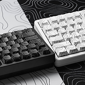 dagaladoo White Topographic keycaps Double Shot PBT keycaps Shine Through Keyboard Keys Side Printed Key caps Cherry Profile Custom keycap Set for100%, 75%, 65%, 60% US Layout Mechanical Keyboard