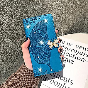 CCSmall for Oppo Find X6 Pro Wallet Case for Women Girls, Shiny Butterfly Flower PU Leather Cover with Card Slot Holder Flip Phone Case for Oppo Find X6 Pro Rhinestone Rose Gold