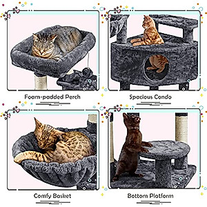 Yaheetech 46in Cat Tree for Indoor Cats, Cat Tower with Spacious Condos, Scratching Posts & Large Top Plush Perch, Cat Stand House Activity Tower for Cats Kittens
