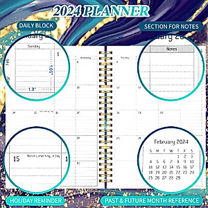 2024 Planner - Academic Weekly & Monthly Planner with Monthly Tabs, Elegant Daily Planner Yearly Calendar from Jan. 2024 to Dec. 2024, Hardcover Elastic Closure 6.4" x 8.5", Blue Waterink