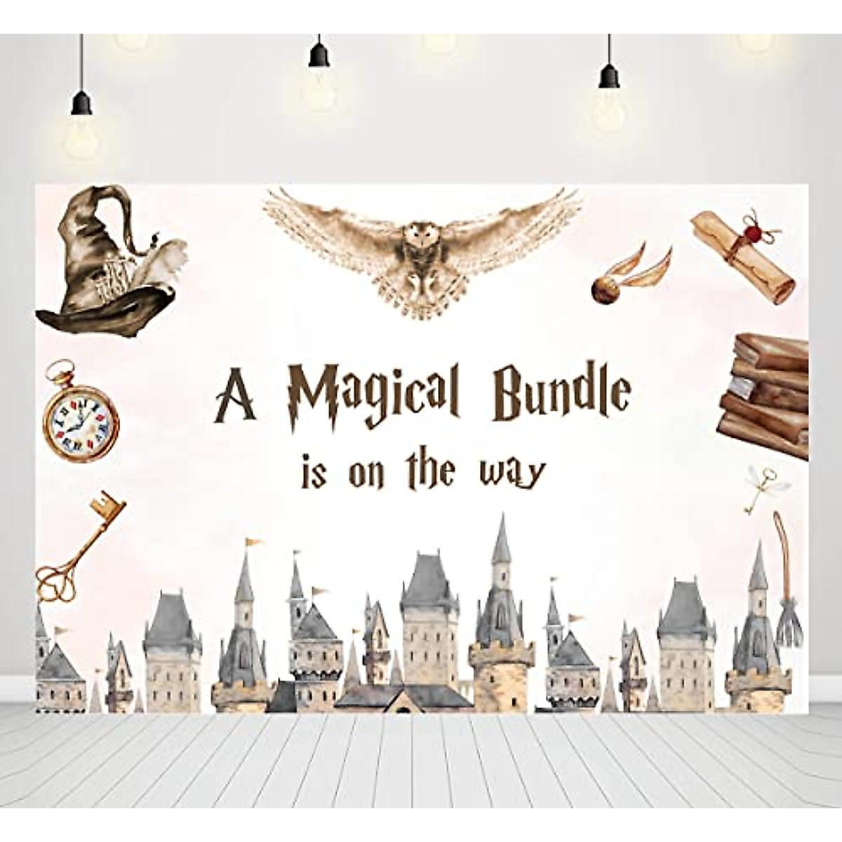 Magical Wizard Backdrop for Boys Girls A Magical Bundle is On The Way Happy Birthday Baby Shower Party Photography Background Kids Wizard Cake Table Banner Decorations 7x5ft
