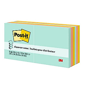 Post-it Pop-up Notes, 3x3 in, 12 Pads, America's #1 Favorite Sticky Notes, Beachside Café Collection, Pastel Colors, Recyclable (R330-12AP)