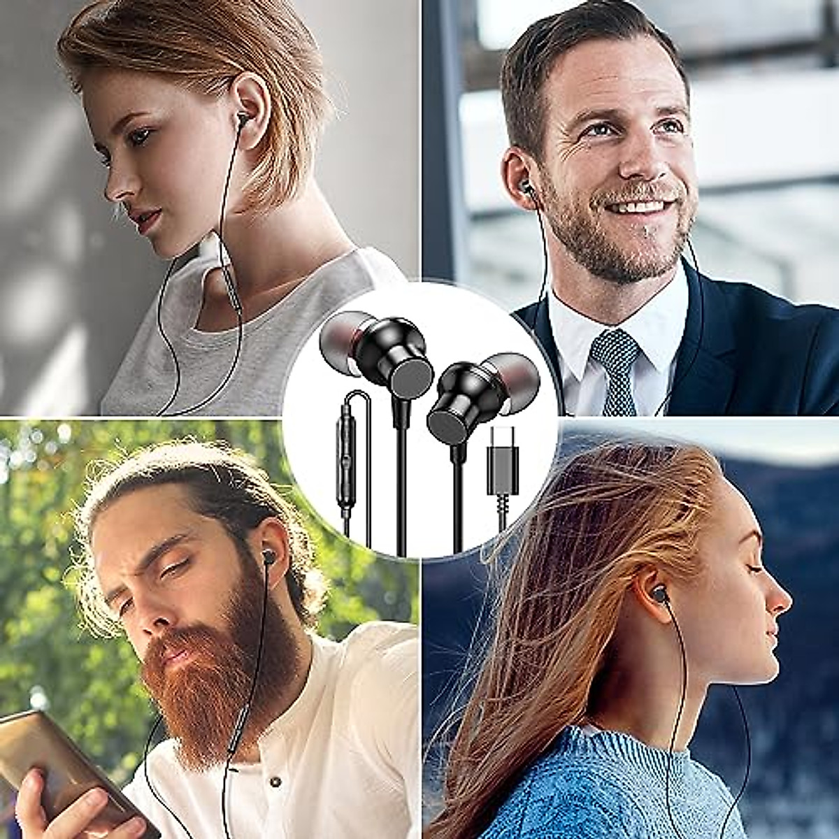 USB C Headphones Wired Earbuds for iPhone 15 Pro Max Samsung Z Flip 5 4 Fold Galaxy Tab S9 Ultra S23 FE Magnetic in-Ear Noise Canceling Type C Earphone Microphone Volume Control for iPad Air Pixel 8