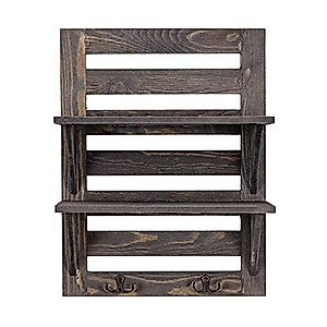 VERGOODR Rustic Wooden Wall Mounted Organizer Shelves with 2 Hooks, 2-Tier Storage Rack, Decorative Wall Shelf Organizer,Kitchen,Bathroom,livingroom Farmhouse Rustic Décor,Grey (Grey)