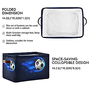 AUUXVA Sport Soccer Ball Storage Bins Basket, Football Theme Collapsible Storage Cube Rectangle Storage Box with Handles for Shelf Closet Nursery Bedroom Home Office 1 Pack