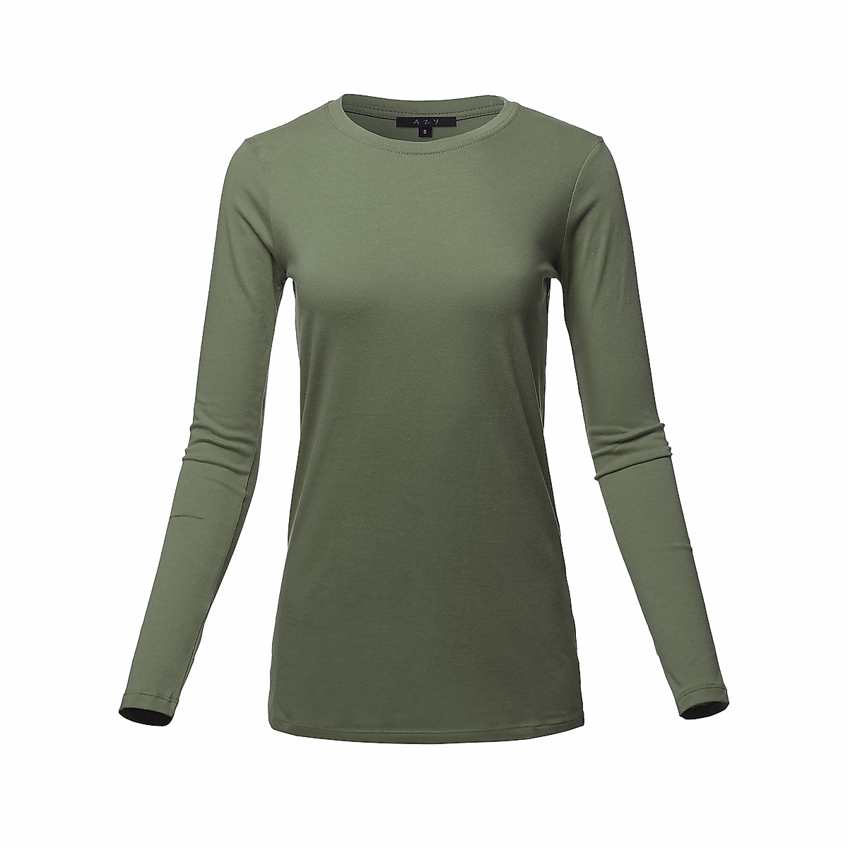 Basic Solid Soft Cotton Long Sleeve Crew Neck Top Shirts Dark Olive M