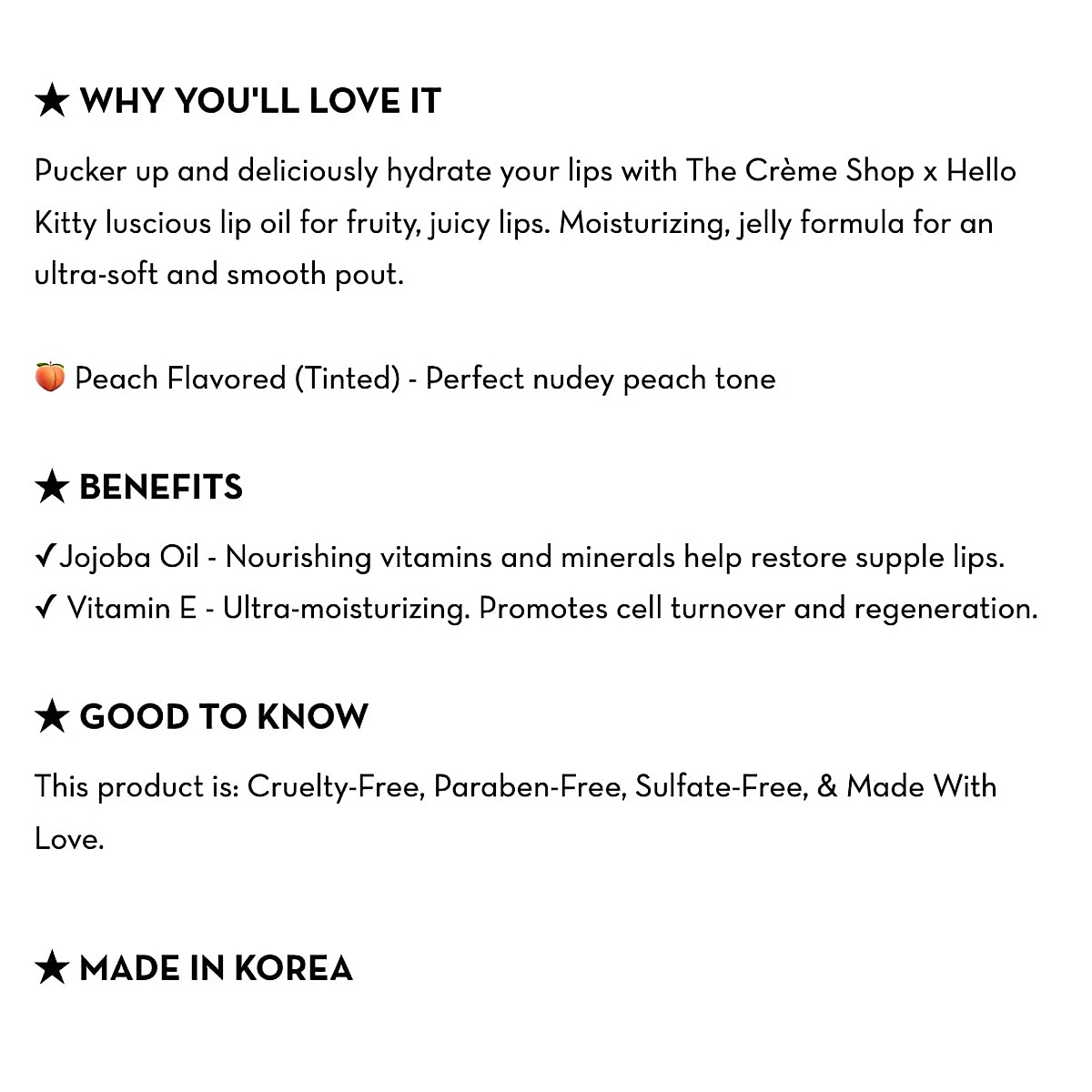 The Creme Shop x Hello Kitty Kawaii Kiss Moisturizing Lip Oil - Peach Flavored