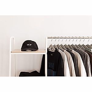 IRIS USA Clothing Rack, Clothes Rack with 4 Wood Shelves, Freestanding Clothing Rack, Easy to Assemble Garment Rack, Standing Metal Sturdy Clothing Rack, Small Space Storage Solution, White