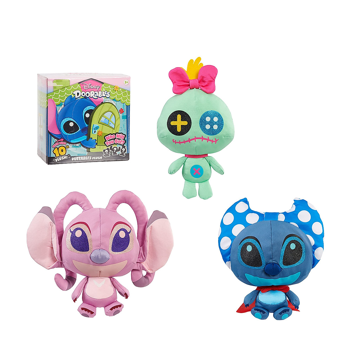 Disney Doorables Puffables Plush Stitch, 10-inch Collectible Plush Featuring Glitter Eyes, Styles May Vary, Kids Toys for Ages 3 Up by Just Play