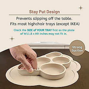 RAiN.B. CloudieMate Silicone Suction Plate with Built-in Placemat for Babies & Toddlers, Microwave Dishwasher Safe, Non-Slip Divided Plate with 4 Sections, BPA Free Food Grade Silicone /Glacier Blue