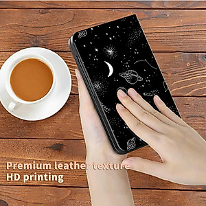 BWEGRHE Moon Spaceship Designed for 8.1" Microsoft Surface Duo Case, Full Cover Ultra Thin PU Leather Back Hard PC Phone Case for Microsoft Surface Duo (2020)